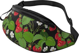 Generic H&uuml;fttaschen Multifunktionale Schultertaschen Erdbeerfruchtbl&auml;tter Schwarz Stylisch Taillentasche F&uuml;r Aktivit&auml;ten Fahrrad Joggen 14X35Cm