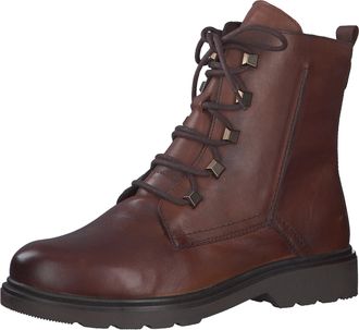 Marco Tozzi Damen Stiefeletten zum Schn&uuml;ren aus Leder mit Rei&szlig;verschluss, Braun (Cognac), 39 EU