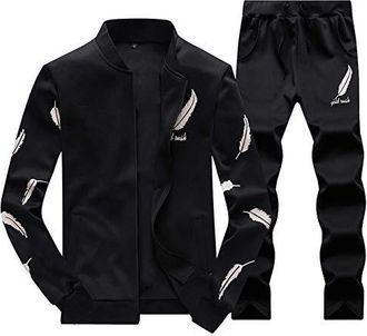 LaoZanA Homme Survêtements 2 Pièces Veste Blouson Sweat-Shirt + Jogging Sports Pantalons Noir S