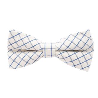 DonDon karierte Herren Fliege 12 x 6 cm aus Baumwolle gebunden und größenverstellbar weiß-blau kariert