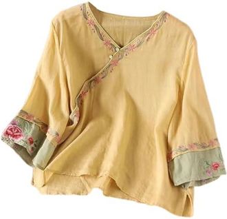 Generic Tunique ample en dentelle de style boh&egrave;me brod&eacute; &agrave; manches courtes pour femme - Style boh&egrave;me - Imprim&eacute; floral - 2025 - Chemise hippie &agrave; volants sur le 