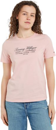 Tommy Hilfiger Damen T-Shirt Kurzarm Script Graphic aus Baumwolle, Rosa (Delicate Pink), XL