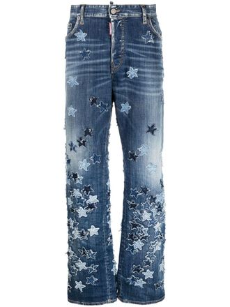 Dsquared2 jean &agrave; design patchwork - Bleu