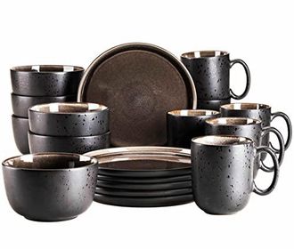 Mäser 934020 Série Niara Service de table moderne pour 6 personnes au look vintage passionnant 18 pièces en céramique gris et noir, grès