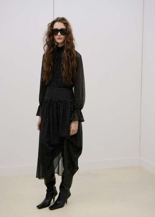 Mango Polka-Dot-Kleid mit Puff&auml;rmeln schwarz - Damen - S - MANGO