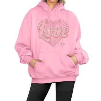 Generic 2026 Sweat &agrave; capuche &agrave; manches longues avec poches pour femme Motif lettres imprim&eacute;es, rose, XXL