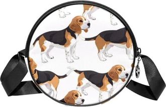 Generic Petit sac &agrave; bandouli&egrave;re rond pour femme, motif chien beagle, sac &agrave; dos avec fermeture &eacute;clair, bretelles r&eacute;glables, sac &agrave; main rond d&eacute;contract&eacute; pour fe