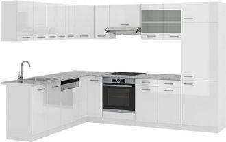 Vicco Eckküche R-Line, Weiß, 227 x 287 cm, ap Marmor