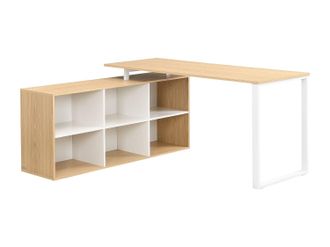 Vente-Unique Bureau dangle Avec rangements - MDF - Blanc et Naturel - NIPILI