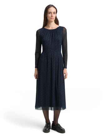 Tom Tailor Damen 1047637 Midi-Meshkleid mit Muster, 39036-Small Blue Wave Print, 42