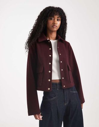 New Look Hemdjacke in Burgunderrot mit Knopfleiste