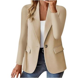 Generic Weather Blazer minimaliste solide &agrave; col &agrave; revers pour femme - Blazer d&eacute;contract&eacute; pour femme, abricot, 10XL