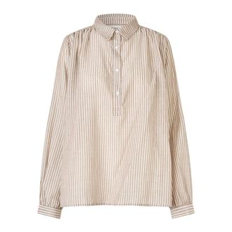 Lollys Laundry Femme, Blouses et Chemises, Beige, Taille: 44 FR Chemise Ray&eacute;e F&eacute;minine &agrave; Manches Longues