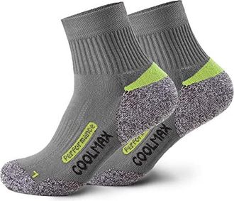 Piarini Coolmax Lot de 2 paires de chaussettes de randonnée fonctionnelles courtes Noir/anthracite/bleu pétrole Taille 35-38 39-42 43-46 47-50, gris, 46/48