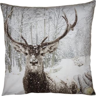 Clayre & Eef Kissenbezug 45x45 cm Braun Wei&szlig; Polyester Hirsch Dekokissenbezug