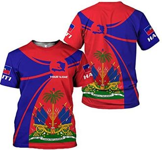 Generic Homme T Shirt Fierté Personnalisée du Drapeau Haïtien DHaïti T-Shirt De Sport Homme Classics Confortable Vêtements De Sport, pour Marathon, Golf, La C