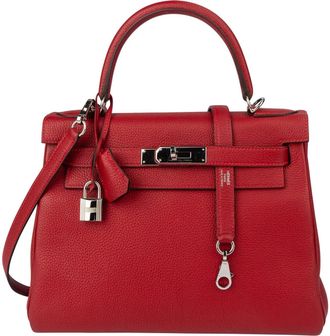 Herm&egrave;s Crossbody Bags - Hermes Rouge Taurillon Clemence Leather Kelly 28 H - Gr. unisize - in Rot - f&uuml;r Damen