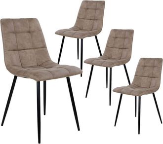 Altobuy STRIB - Lot de 4 Chaises Tissu Marron et Pi&eacute;tement Acier