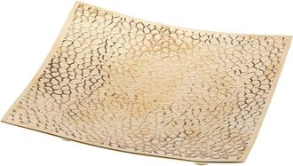 NKlaus Kerzenteller viereckig 10x10cm Waben Muster Messing Gold Glanz Dekoteller modern 10528