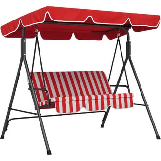 OUTSUNNY Balancelle de jardin 3 places toit inclinaison r&eacute;glable coussins assise et dossier 1,72L x 1,1l x 1,52H m acier noir polyester rouge et blanc