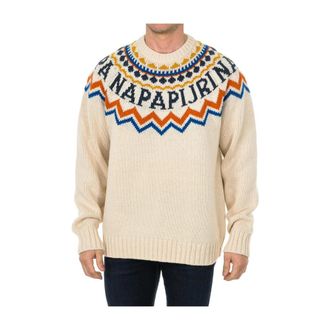 Napapijri Beige Multicolor Rundhals Pullover - - Knitwear - Herren - Beige - 2XL