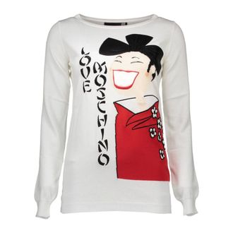 Love Moschino Femme, Pulls, Blanc, Taille: 36 FR Pull Blanc avec Ornements Uniques