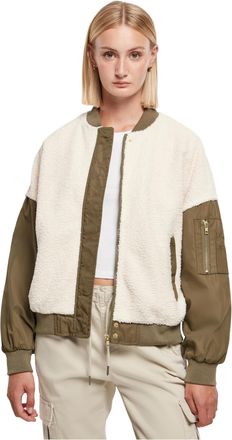 Urban Classics Damen Ladies Oversized Sherpa Mixed Bomber Jacket whitesand/Darkolive, XXL