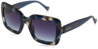 Nina Ricci SNR322 0811 Variegato Blu/Marron Lucido Sunglasses Woman Acetate, Square, 53