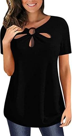 Janly T-shirt pour femme &agrave; col en V pour femme avec col rond pour les tenues d&eacute;t&eacute; d&eacute;contract&eacute;es dans un design uni manches courtes enterrement de vie de jeu