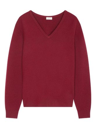 Fursac pull en laine à col v - Rouge
