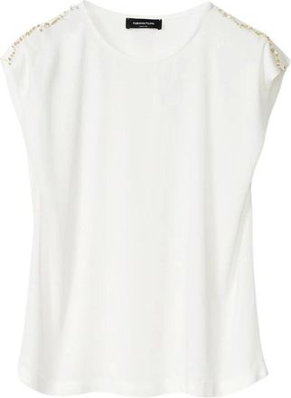 Fabiana Filippi Femme, Tops, Blanc, Taille: 38 FR T-Shirt &agrave; &Eacute;paules Orn&eacute;es