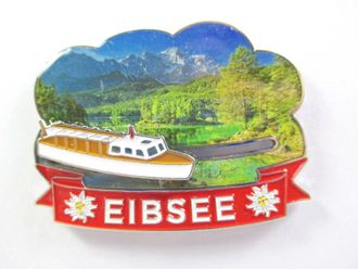 Generic Eibsee Zugspitze Magnet Metall Souvenir mit Schiff Schieber Souvenir Germany
