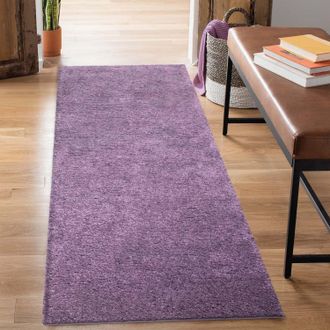 Carpet City Shaggy Hochflor Teppich - Läufer 80x300 cm - Lila - Langflor Flurteppich - Einfarbig Uni Modern - Flauschig-Weiche Teppiche Schlafzimmer Deko