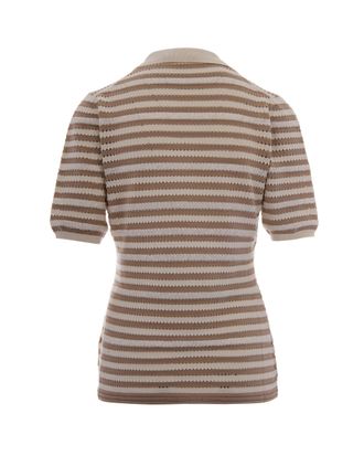 Fabiana Filippi Womens Polo Top Micro Paillettes Butter-Mud Cotton Tops Butter/mud