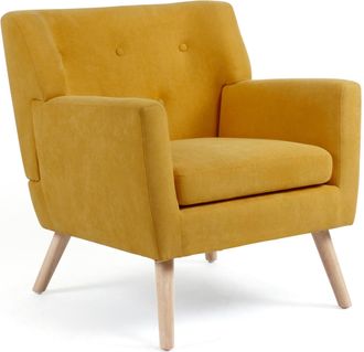 IDMarket Skandinavischer Sessel LIV mit senfgelbem Stoffbezug