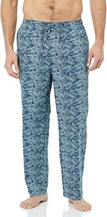 Amazon Essentials Pantalon de Pyjama tissé Coupe Droite avec Poches pour Homme, Motif Feuille de Palmier Bleu Marine et Blanc, Taille XS