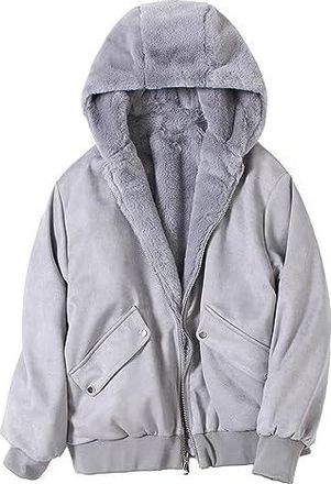 Generic Veste &agrave; capuche r&eacute;versible 2026 pour femme avec couleur unie et polaire &eacute;paisse manteau chaud dhiver, gris, XS
