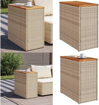 vidaXL Garten-Beistelltisch Holzplatte Beige 58x27,5x55 cm Poly Rattan - Gartentisch - Esszimmerset - Balkonm&ouml;bel - Terrassenm&ouml;bel - Outdoor M&ouml;bel - Home &