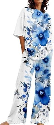 Generic Surv&ecirc;tement pour femme en coton et lin brod&eacute;, l&eacute;ger, pantalon &agrave; jambes larges, ensemble deux pi&egrave;ces amincissant, ensemble de d&eacute;tente pour femme, v&ecirc;tem