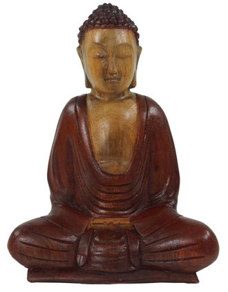 Guru Shop Holzbuddha, Buddha Statue, Handarbeit 20 cm Anjali Mudra - Modell 8