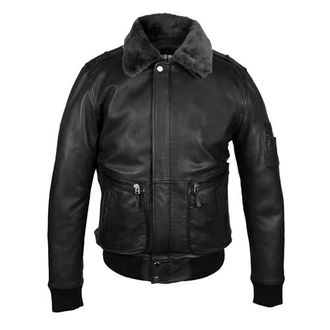 Zerimar Veste Aviateur dHiver pour Homme - Col en Peau de Mouton - Cuir - Noir-Lisse - Taille S