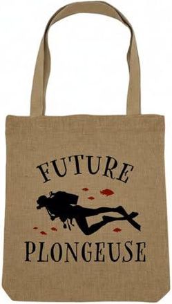 Fabulous Sac Shopping Tote Bag Aspect Lin - Future Plongeuse Sous-Marine Sport Loisir - Sac de Courses Toile Epaisse 360g Beige Naturel Cabas Port&eacute; Epaule Soli