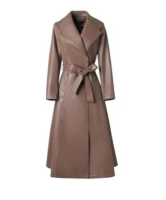 Generic Trench-coat long en cuir pour femme - Style d&eacute;contract&eacute; - Avec ceinture ouverte sur le devant - En cuir synth&eacute;tique, 3, XS