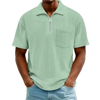 Generic Chemise d&eacute;t&eacute; &agrave; manches courtes pour homme en velours c&ocirc;tel&eacute; uni confortable ample respirant &eacute;l&eacute;gant d&eacute;contract&eacute; pour les vacances en plein air, Vert (