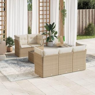 vidaXL Vidaxl - Salon de jardin avec coussins 6 pcs beige r&eacute;sine tress&eacute;e