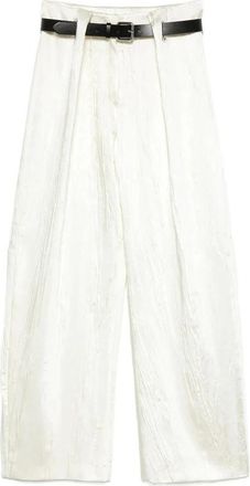Sportmax Femme, Pantalons, Blanc, Taille: 34 FR Pantalon Large Textur&eacute; Ceintur&eacute; &agrave; Plis sur le Devant