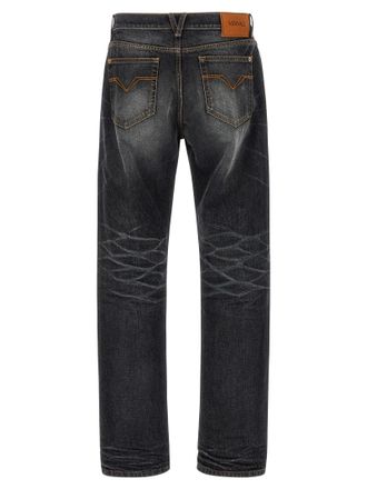 Versace Mens Black Cotton Straight-Leg Jeans Clothing