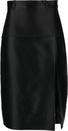 Gucci jupe &agrave; coupe mi-longue en soie duchesse &agrave; fente lat&eacute;rale - Noir