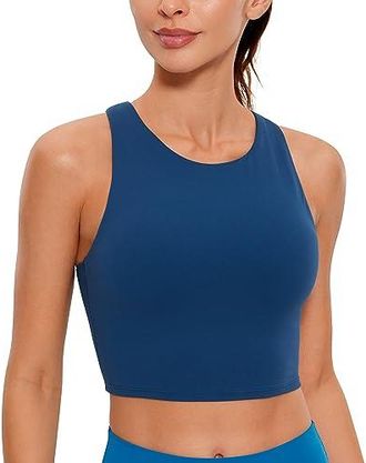 CRZ YOGA Butterluxe Femmes Dos en Y Col Haut Palangre Brassière de Sport - Rembourré Yoga Débardeurs Courts Navy FRANÇAIS 40