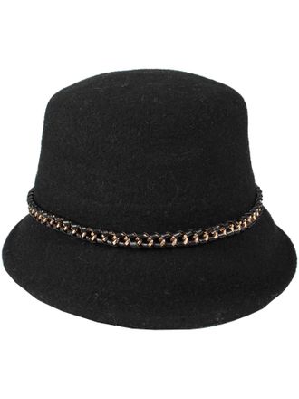 Loevenich Glockenhut aus Wollmischung | Damen | OneSize | Stilvoller Kopfschmuck mit Kettenbandbesatz Black